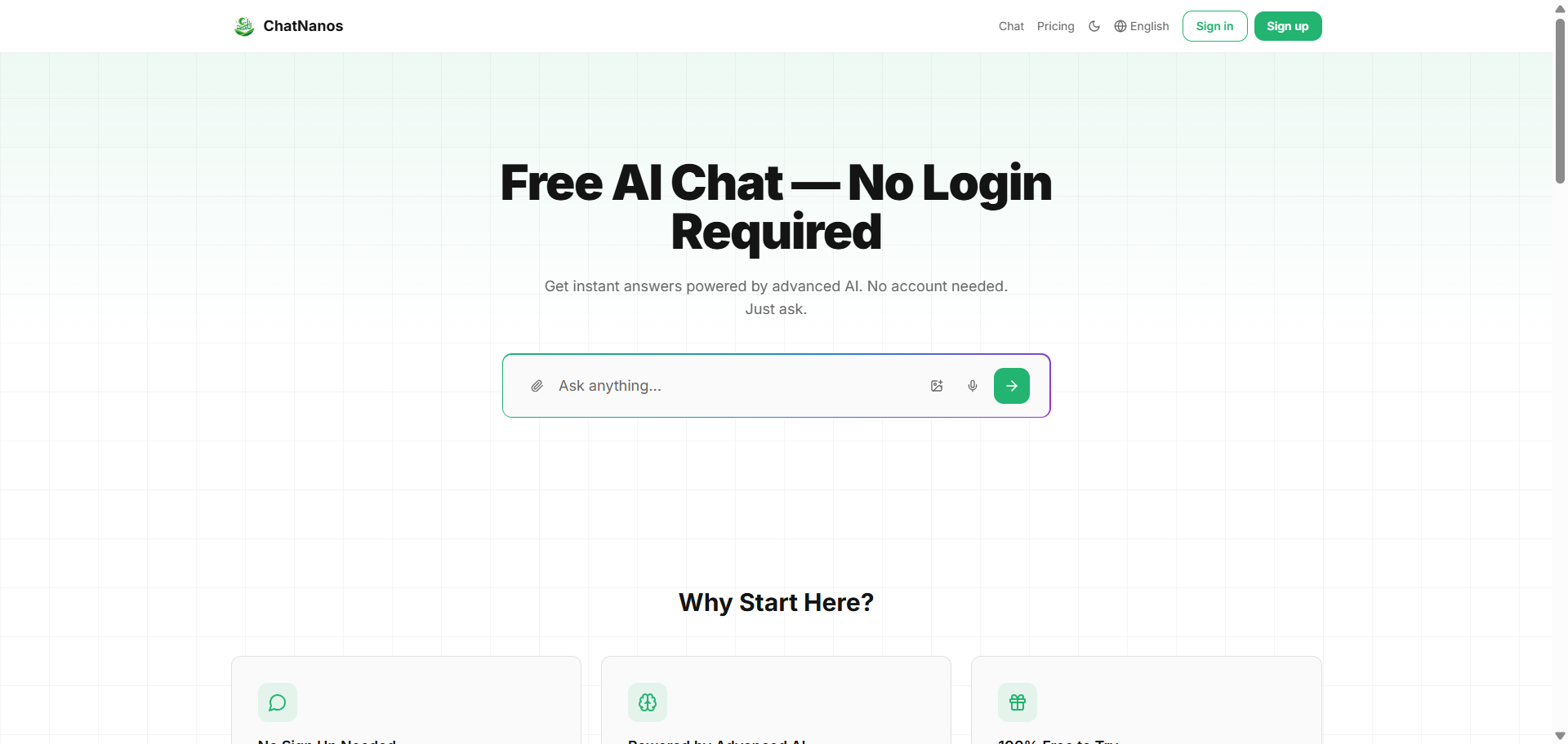 ChatNanos — Free AI Chat, No Login Required